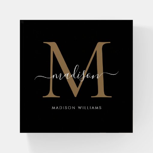 Classic Black Gold Monogram Girly Chic Script Name Paperweight Zazzle