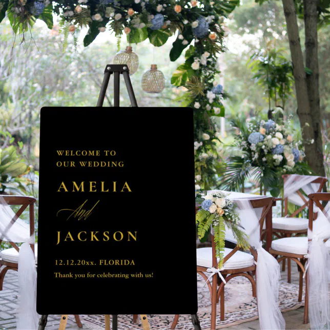 Classic Black & Gold Wedding Welcome Sign | Zazzle