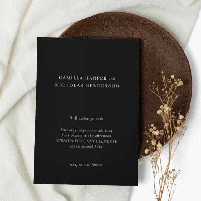 Classic Black Minimalist Simple Wedding Invitation | Zazzle