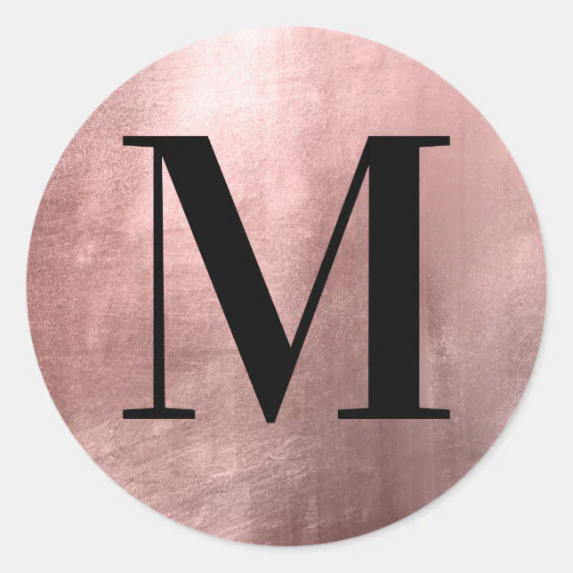 Classic Black Monogram on Faux Rose Gold Foil Classic Round Sticker ...