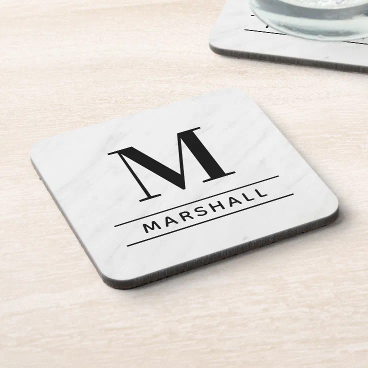 Classic Black Personalized Family Monogram Initial Beverage Coaster ...