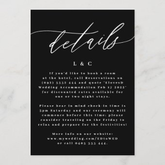 Classic Black The Wedding Details on back Invitation | Zazzle