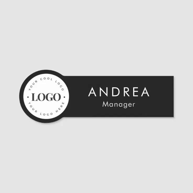 Classic Black & White Round Circle Custom Logo Name Tag | Zazzle