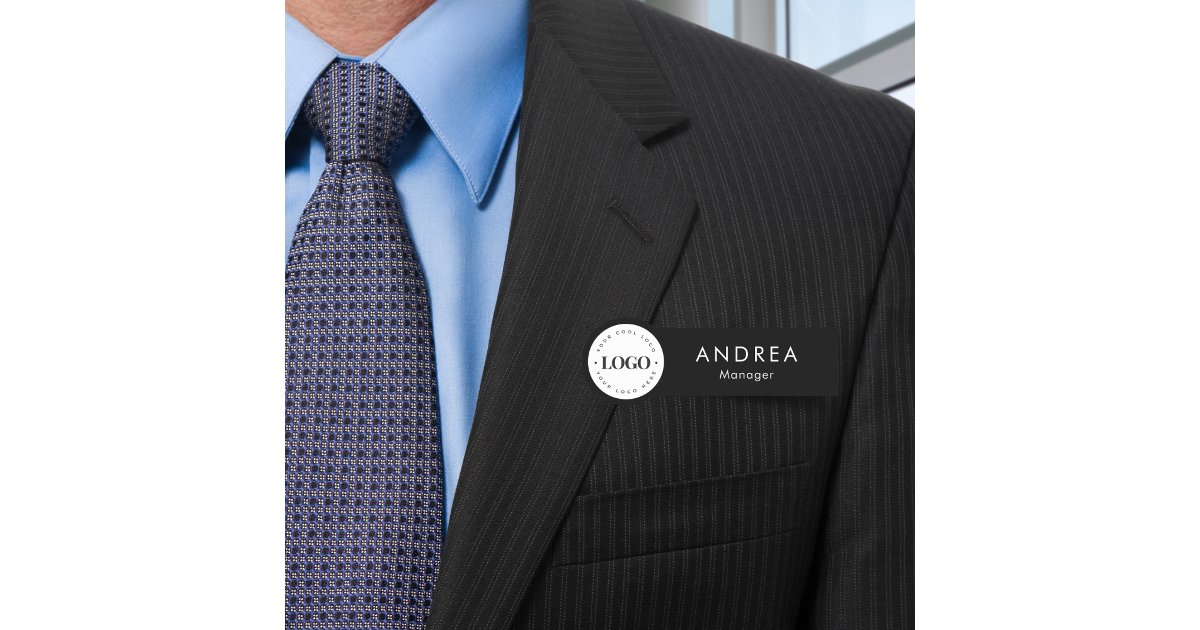 Classic Black & White Round Circle Custom Logo Name Tag | Zazzle