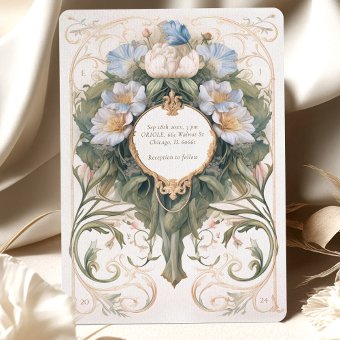Classic Blue and Cream Art Nouveau Wedding Invitation | Zazzle