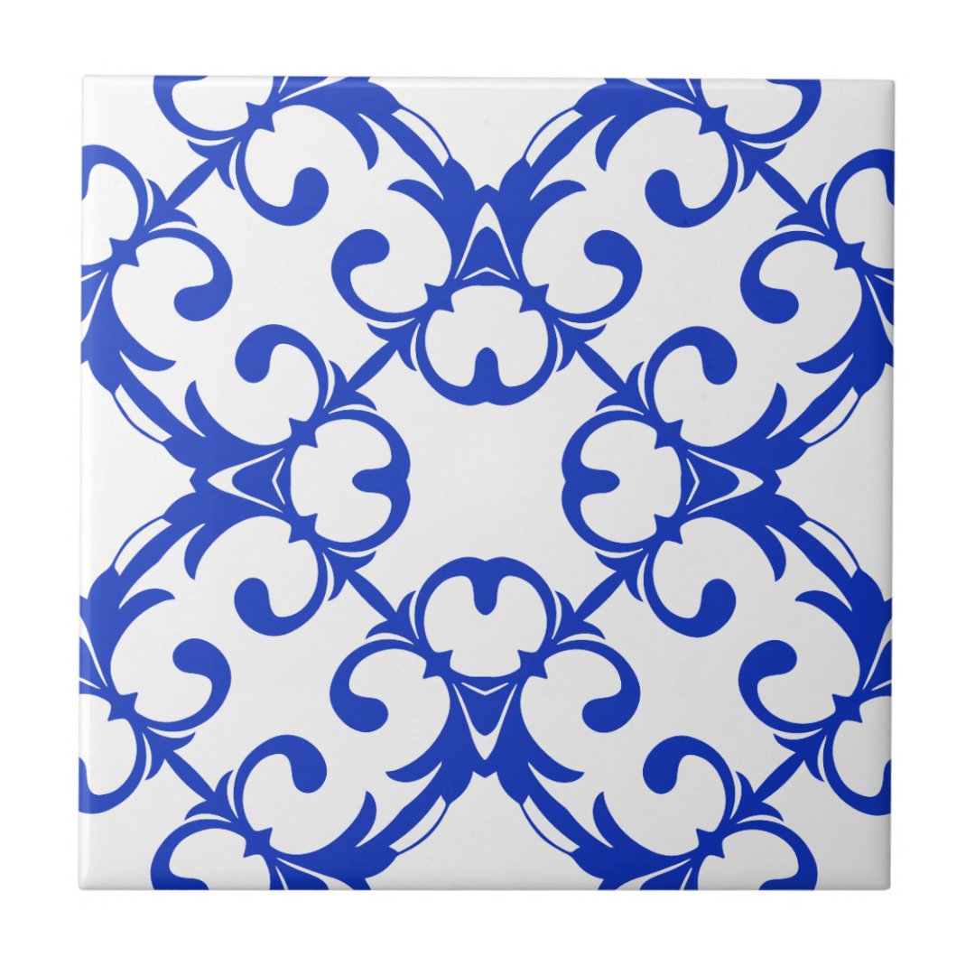 Classic Blue And White Azulejo Damask Pattern Ceramic Tile | Zazzle