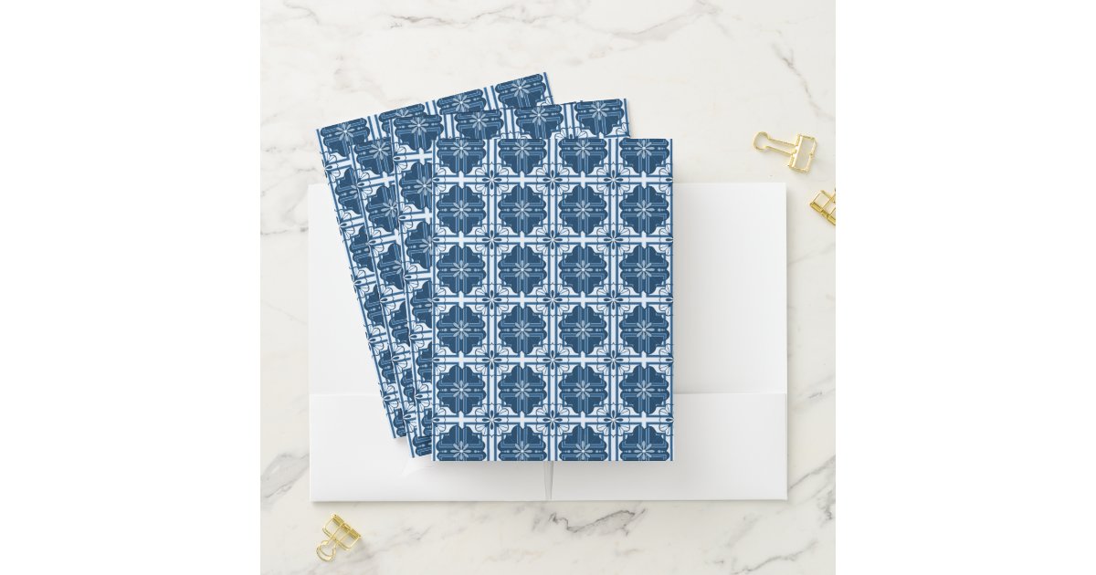 Classic Blue and White Floral Motif Pocket Folder | Zazzle