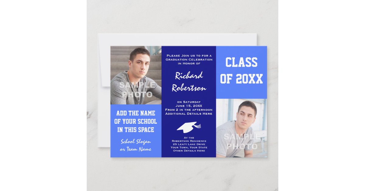 Classic Blue and White Graduation Photo Template | Zazzle
