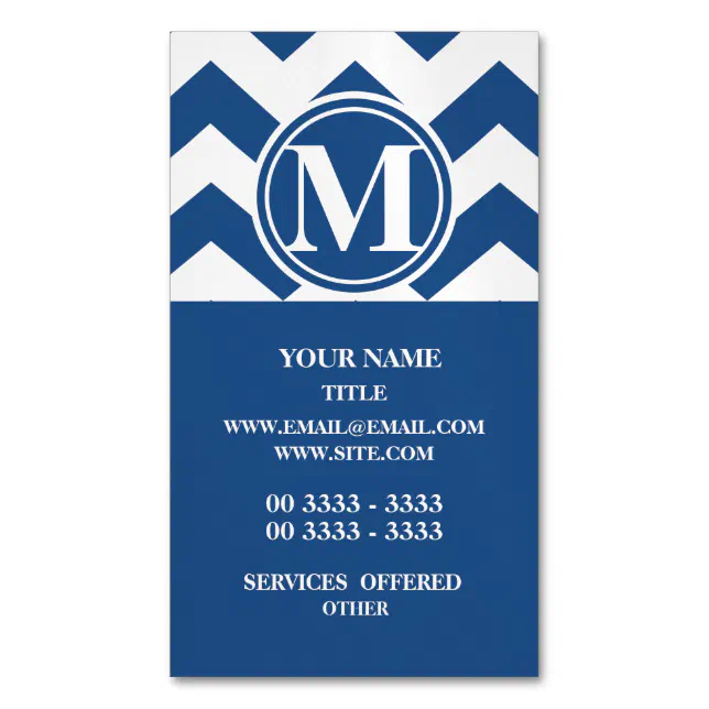 Classic Blue Chevron Monogrammed Magnetic Business Card | Zazzle