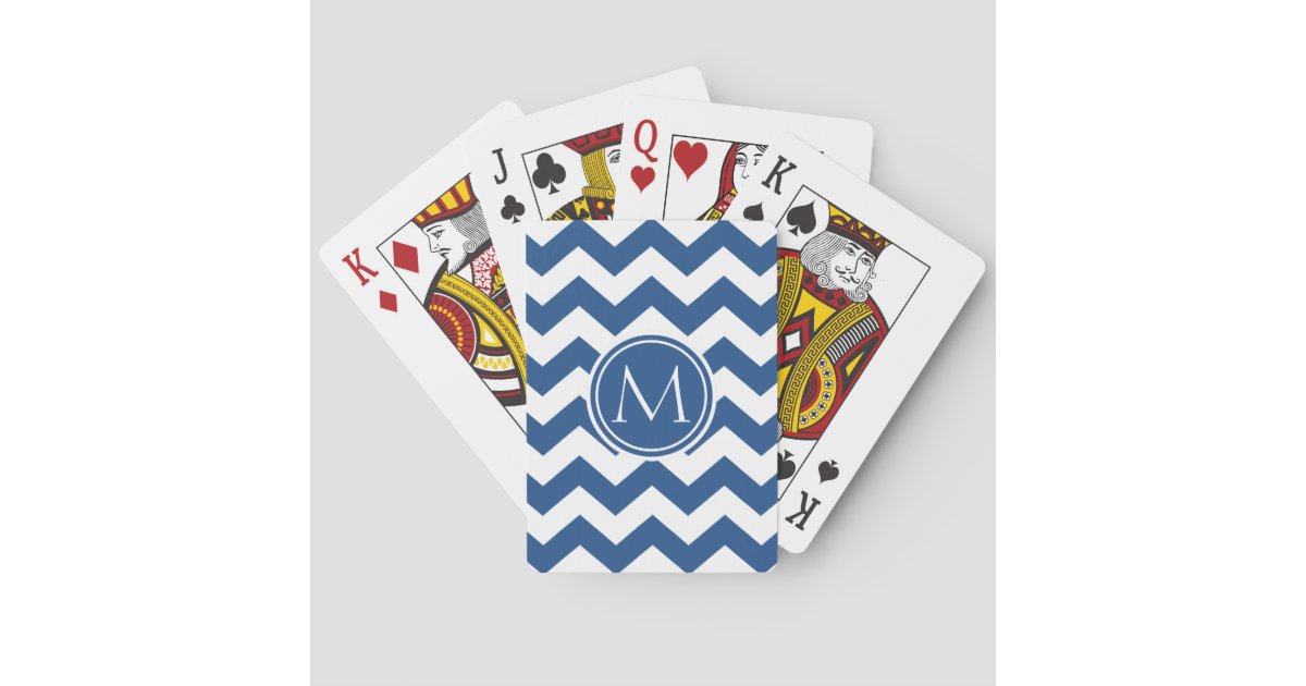 Classic Blue Chevron Monogrammed Poker Cards | Zazzle