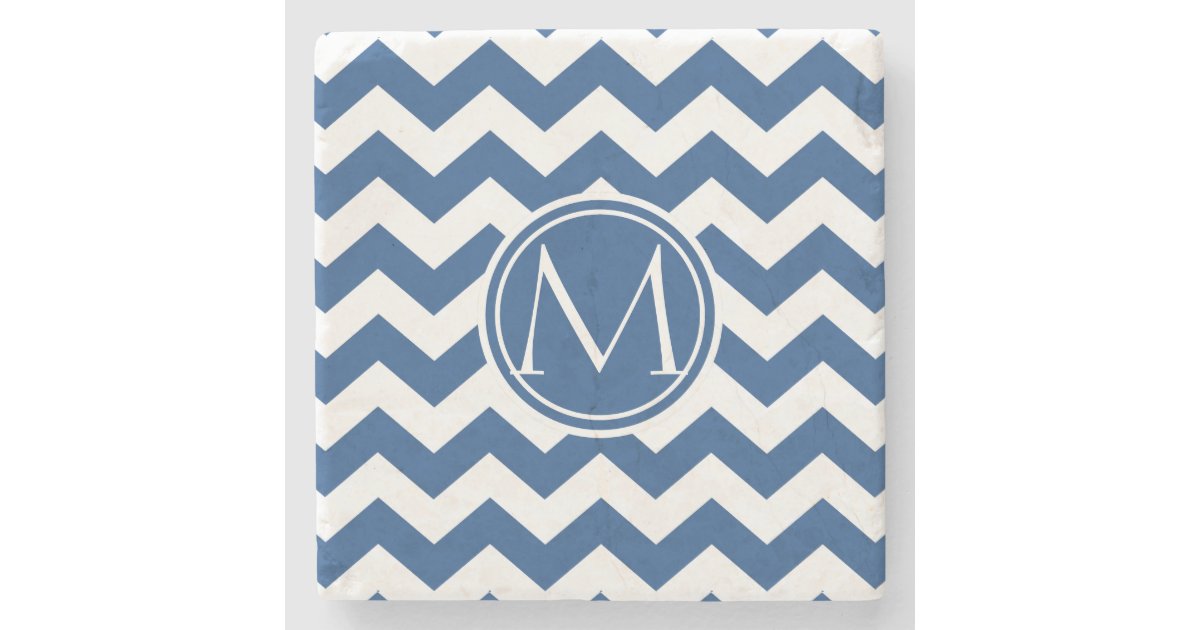 Classic Blue Chevron Monogrammed Stone Coaster | Zazzle