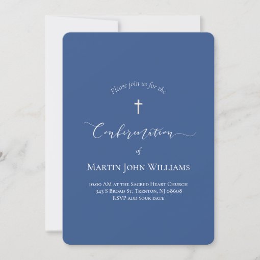 classic blue confirmation boy invitation | Zazzle