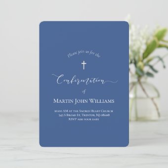 classic blue confirmation boy invitation | Zazzle