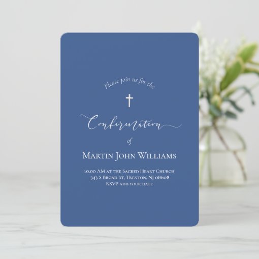 classic blue confirmation boy invitation | Zazzle