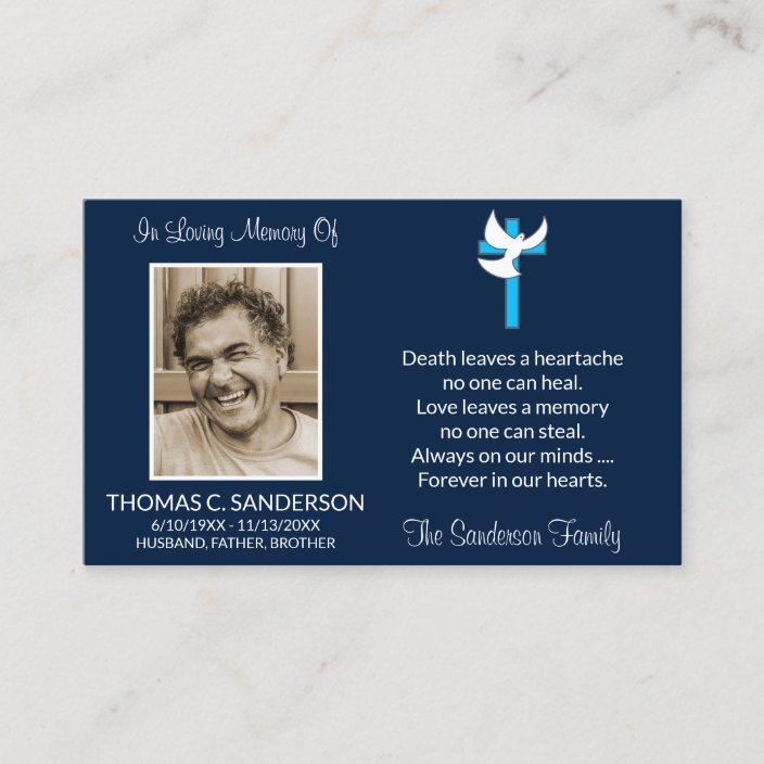 Classic Blue Cross Dove Photo Funeral Card | Zazzle.com