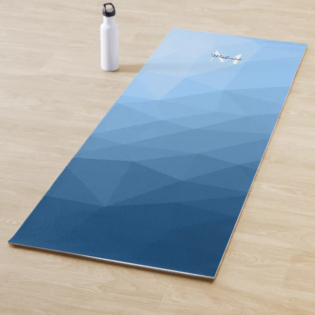 Classic Blue geometric mesh ombre pattern Monogram Yoga Mat | Zazzle