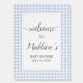 Classic Blue Gingham Baby Shower Welcome Sign | Zazzle