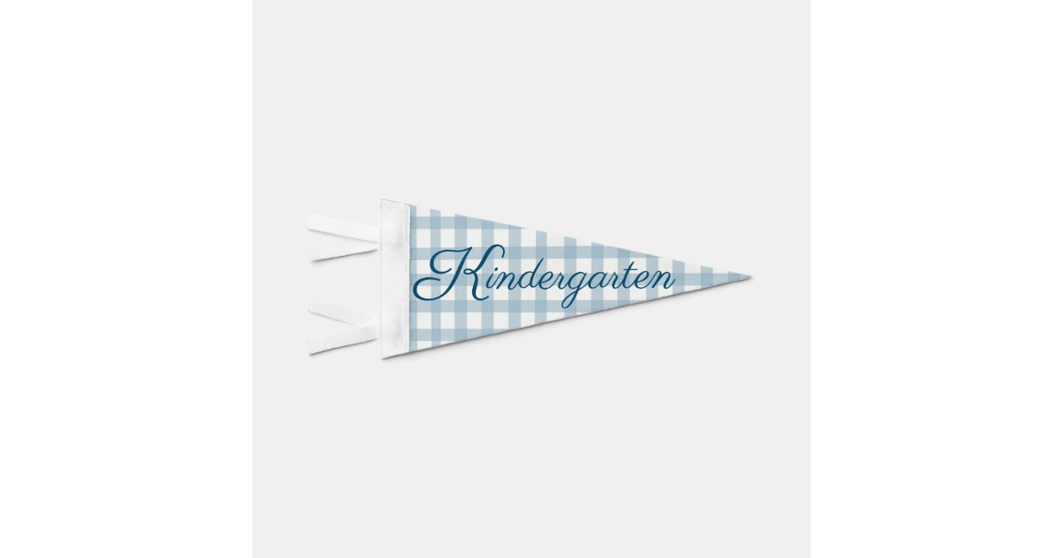 Classic Blue Gingham Kindergarten First Day Photo Pennant Flag | Zazzle