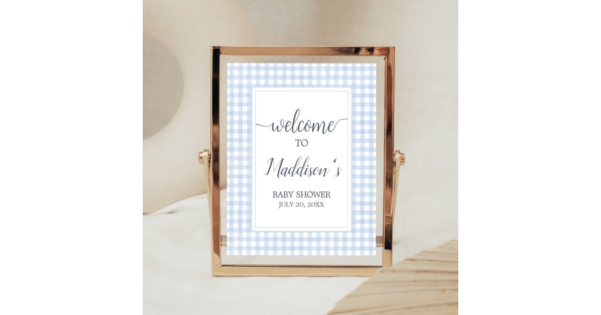 Classic Blue Gingham Welcome Poster | Zazzle