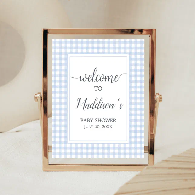 Classic Blue Gingham Welcome Poster | Zazzle