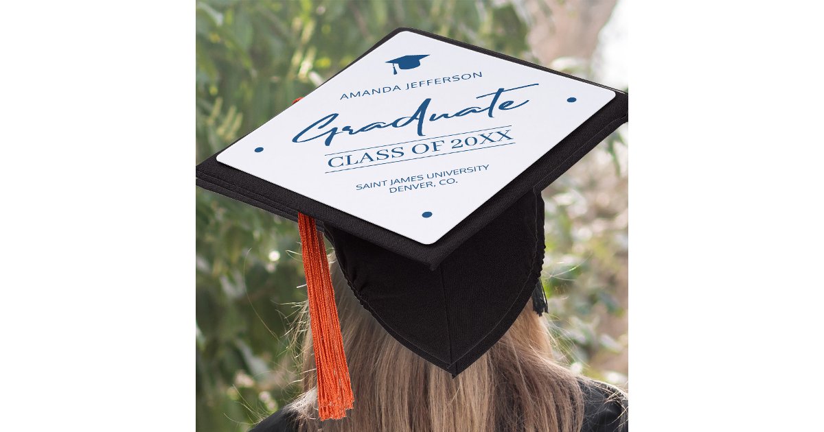 Classic Blue Graduation | Class year casual script Graduation Cap ...