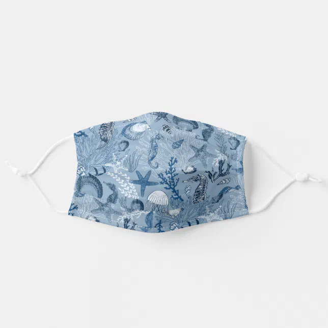 Classic Blue Ocean Underwater Sea Horses Adult Cloth Face Mask | Zazzle
