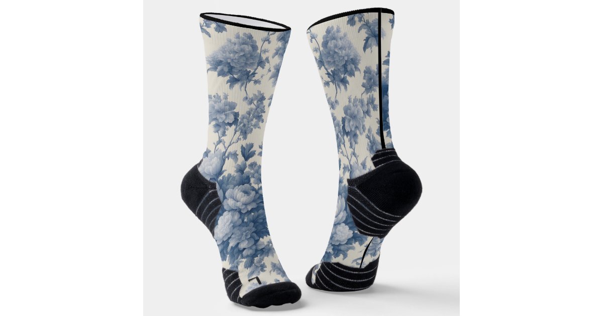 Classic Blue on White Toile Crew Socks - Fit | Zazzle