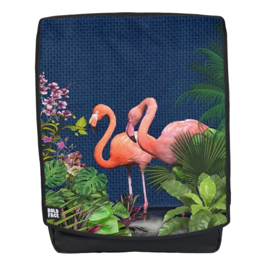 Classic Blue Pink Flamingos Green Leaves Backpack | Zazzle.com