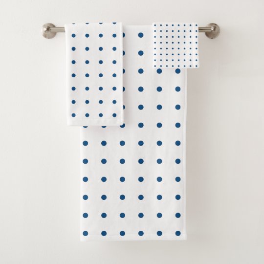 Classic Blue Polka Dot Pattern on White Bath Towel Set | Zazzle.com