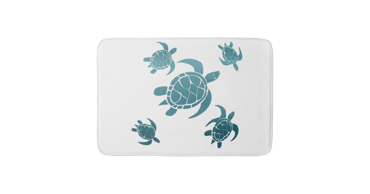 Classic Blue Sea Turtles White Coastal Bath Mat | Zazzle