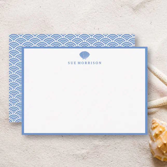 Classic Blue Seashell Personalized 5x3" Stationery Note Card | Zazzle