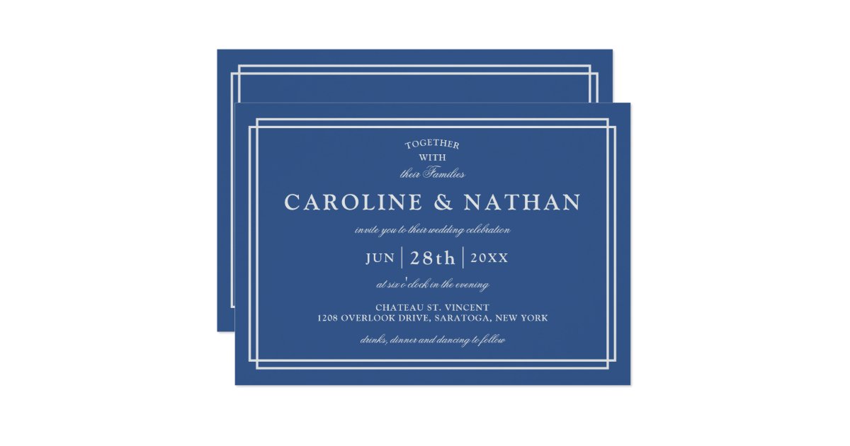 Classic Blue Simple Elegant Frame Wedding Invitation | Zazzle.com