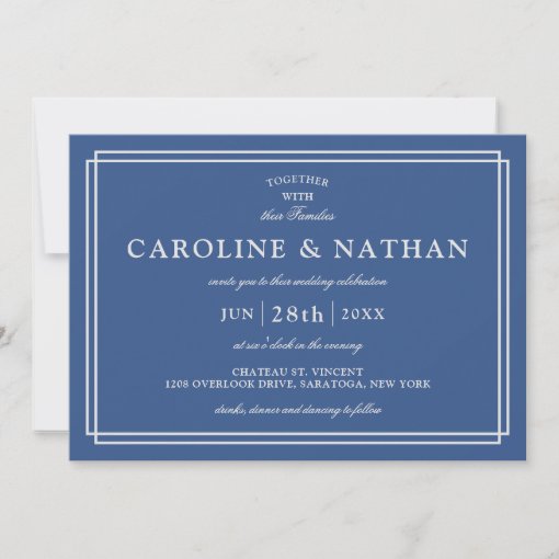 Classic Blue Simple Elegant Frame Wedding Invitation | Zazzle