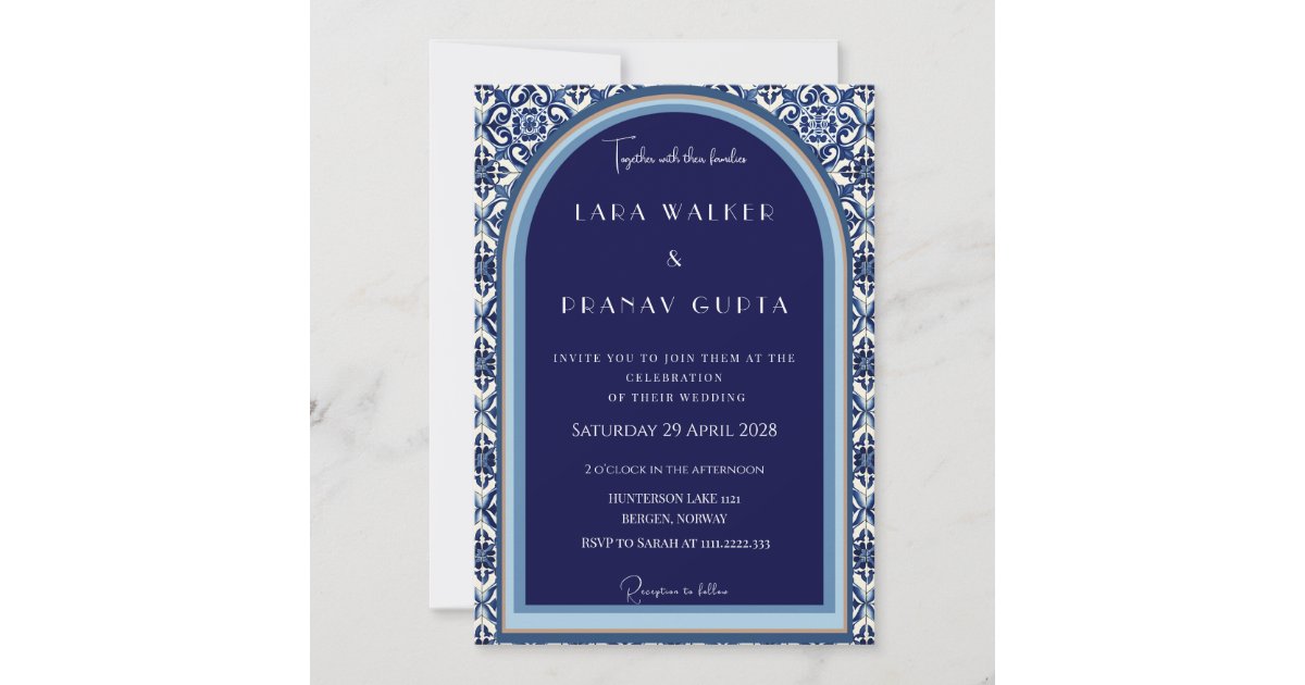 Classic Blue Spanish Tile Wedding Invitation | Zazzle