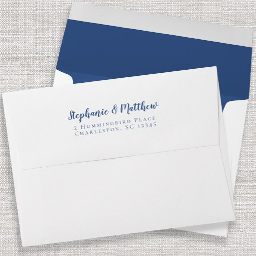 Classic Blue Wedding Blue Return Address White Envelope | Zazzle