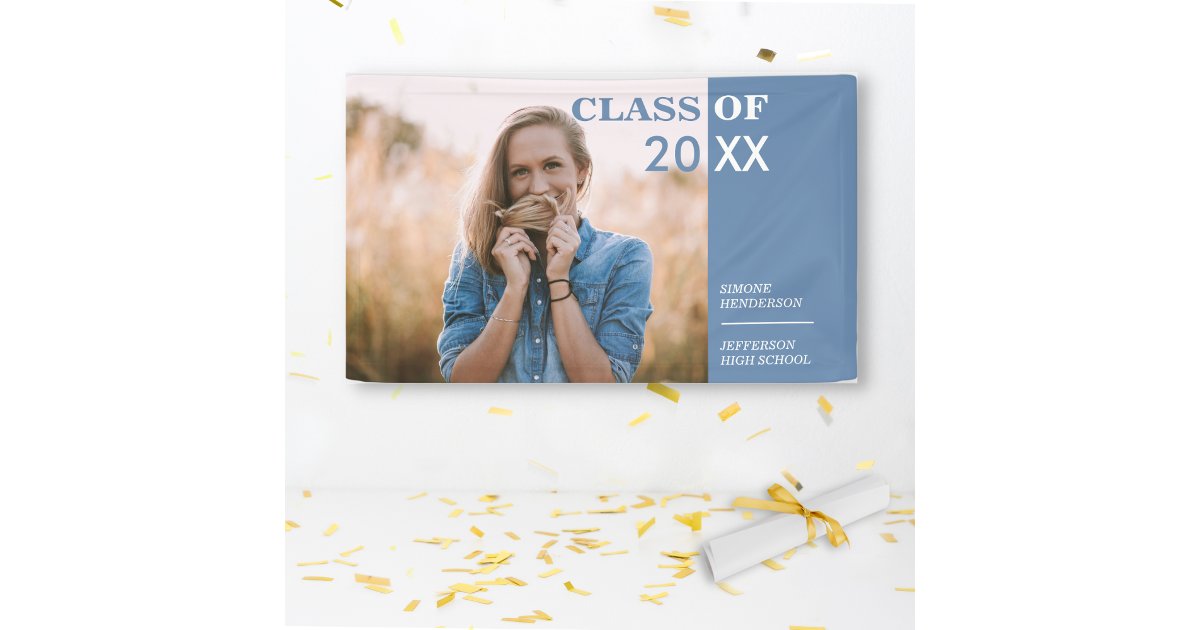 Classic Blue White Graduation Photo Party Sign | Zazzle