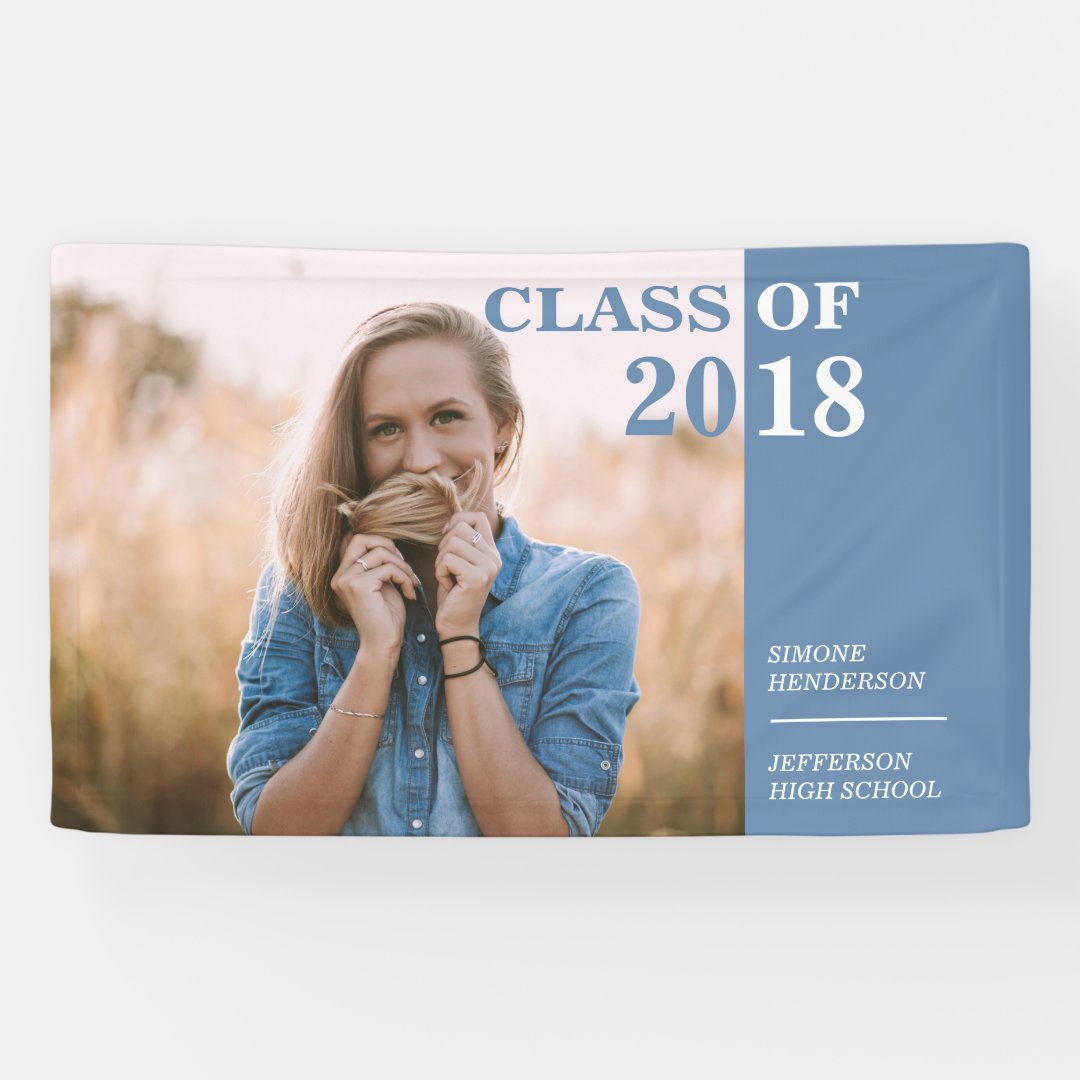 Classic Blue White Graduation Photo Party Sign | Zazzle