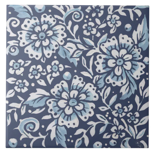 Classic Blue White Ornate Flowers Floral Art Ceramic Tile | Zazzle