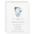 Classic Blue White Wedding Ginger Jar Engagement Invitation | Zazzle