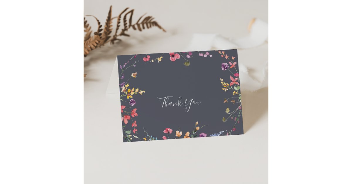 Classic Blue Wild Floral Folded Wedding Thank You Card | Zazzle