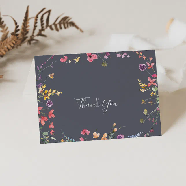 Classic Blue Wild Floral Folded Wedding Thank You Card | Zazzle