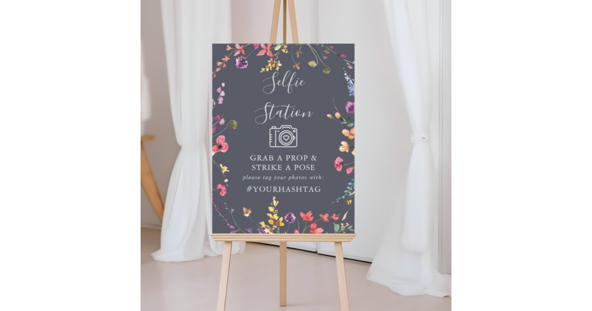 Classic Blue Wild Floral Selfie Station Poster | Zazzle