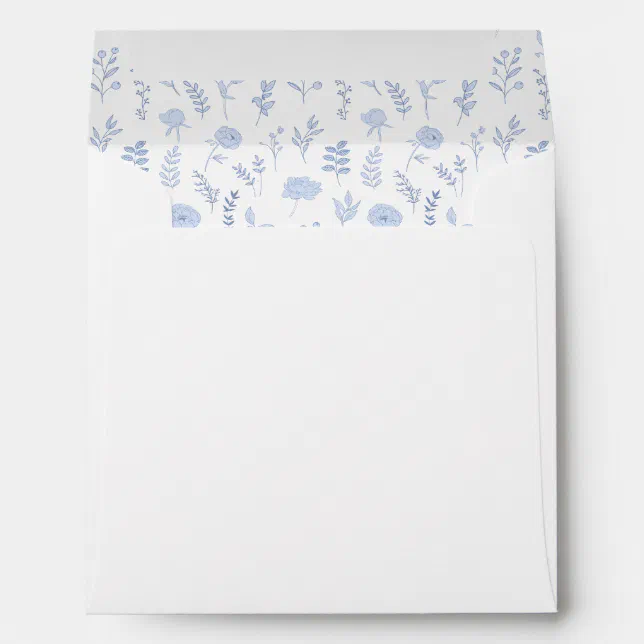 Classic blue wildflower wedding square envelope | Zazzle
