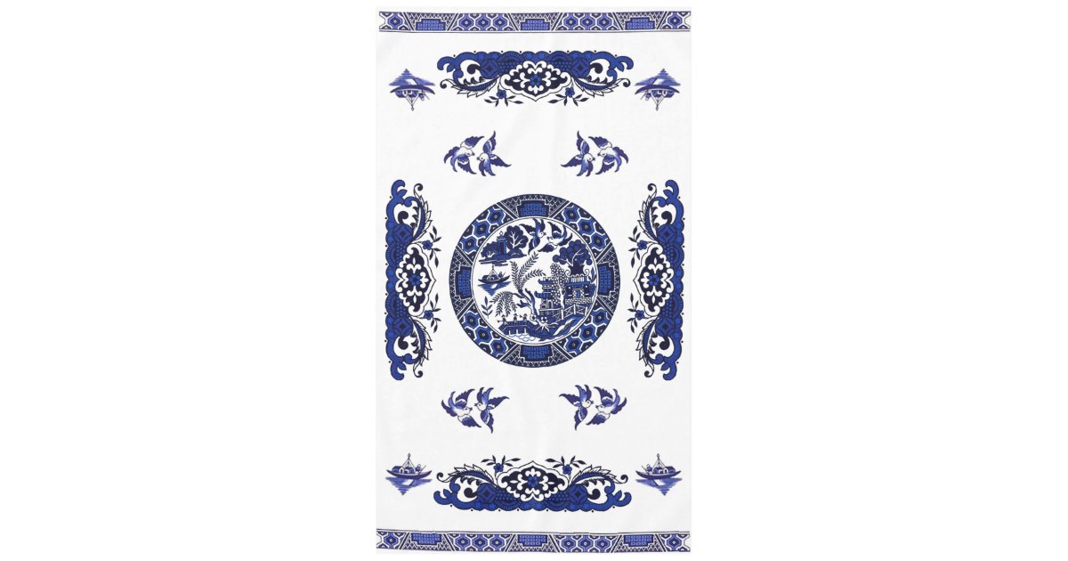 Classic Blue Willow China Design Tablecloth | Zazzle