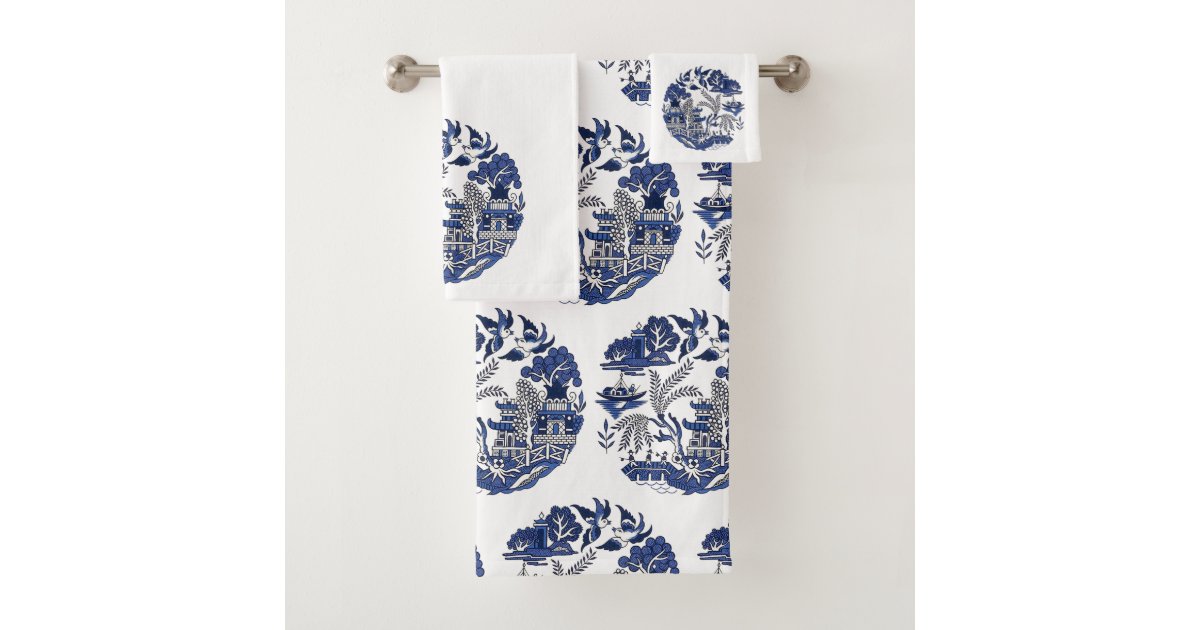 Classic Blue Willow Design Bath Towel Set | Zazzle