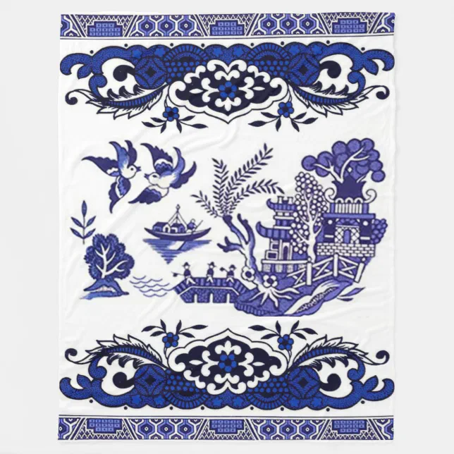 Classic Blue Willow Design Fleece Blanket | Zazzle