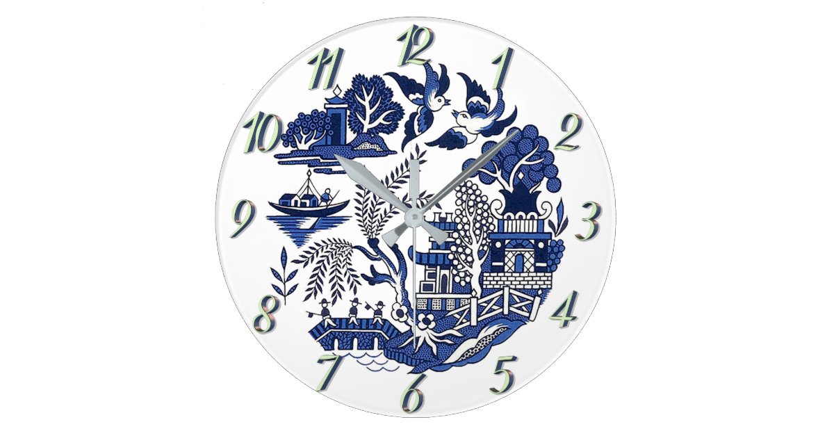 Classic Blue Willow Design Large Clock | Zazzle