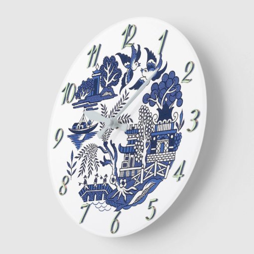 Classic Blue Willow Design Large Clock | Zazzle