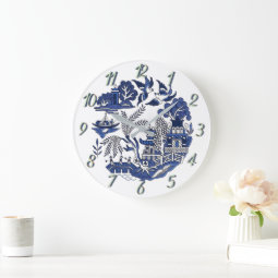 Classic Blue Willow Design Large Clock | Zazzle