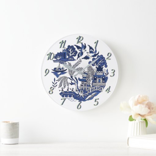 Classic Blue Willow Design Large Clock | Zazzle
